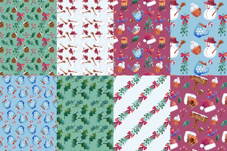 Christmas Digital Papers, Seamless Patterns, Winter Background ...