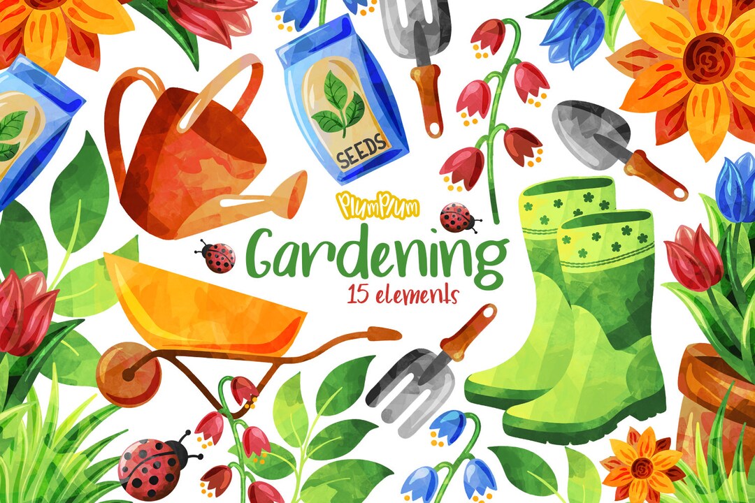 Gardening Watercolor Clipart, Spring Clipart, Gardening Illustration ...