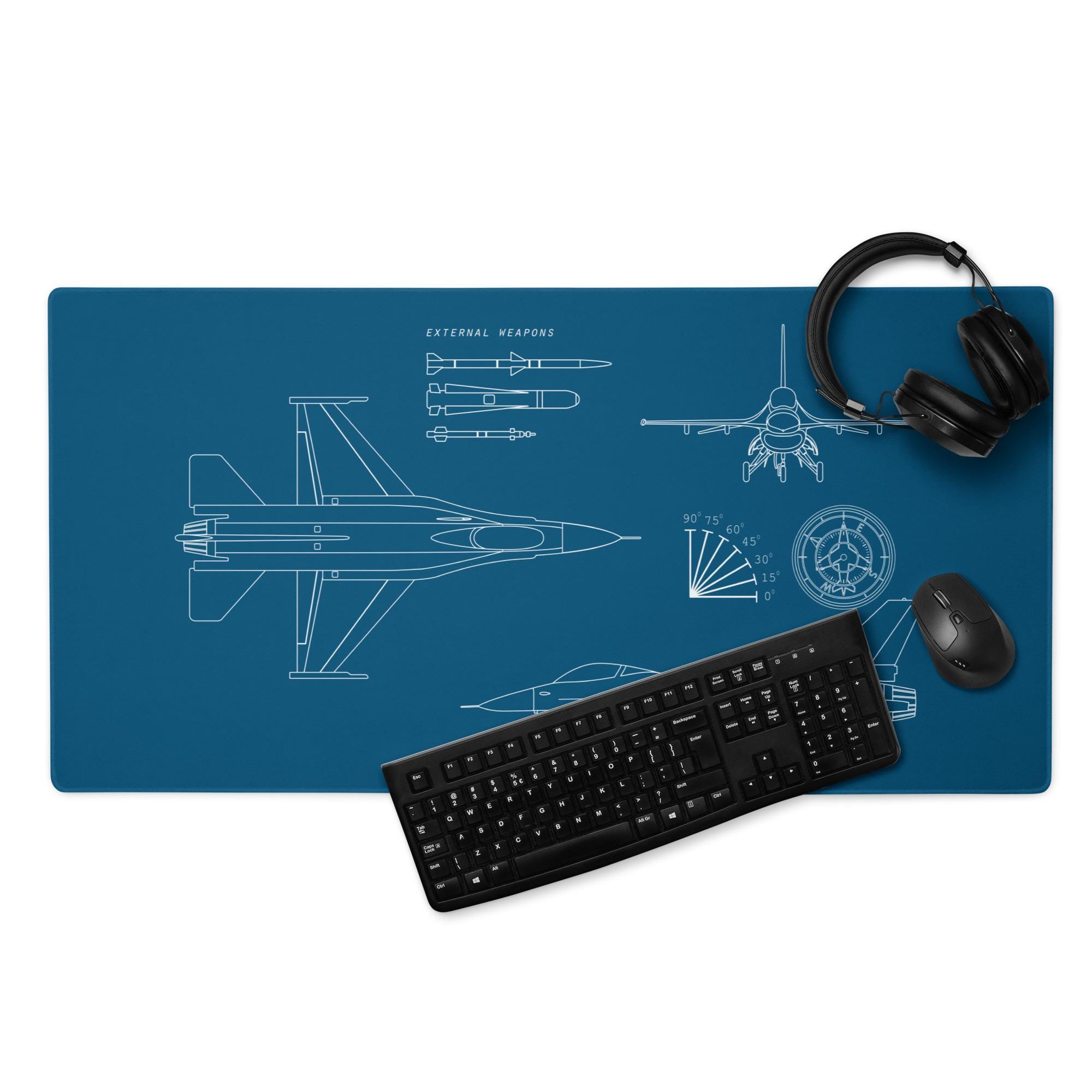 F-16 Fighting Falcon Blueprint Desk Mat – Aviation Engineering, Gaming ...