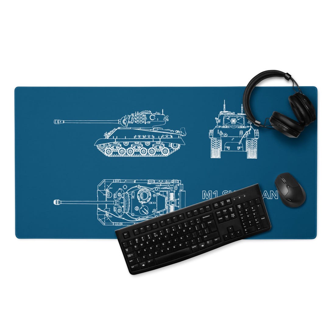 M1 Super Sherman Tank Blueprint Desk Mat – Military Gaming Mousepad ...