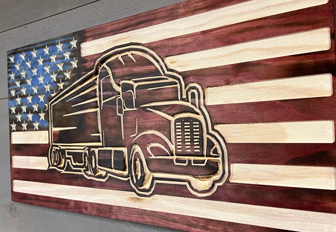Rustic Semi Truck 18 Wheeler American Flag Truckers Flag Made in ...