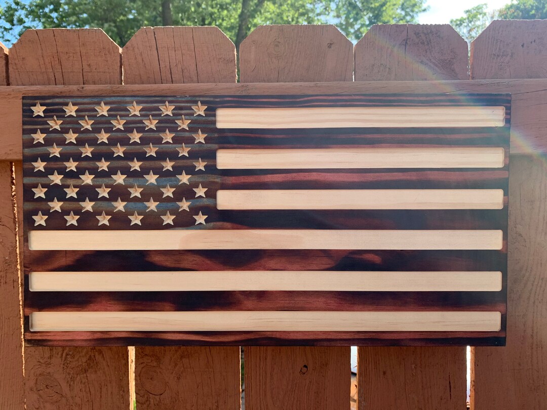 WOOD FLAG! Rustic American Flag Custom Made Engraved in Wood - Etsy