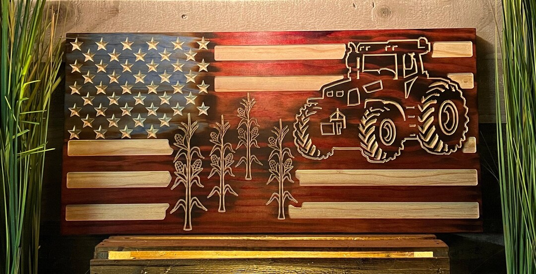 Rustic Tractor American Flag Wooden Wall Decor: Farmhouse Sign - Etsy