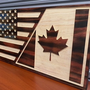 Rustic American - Canadian Unity Flag Custom Made From Pine Wood. Fast ...
