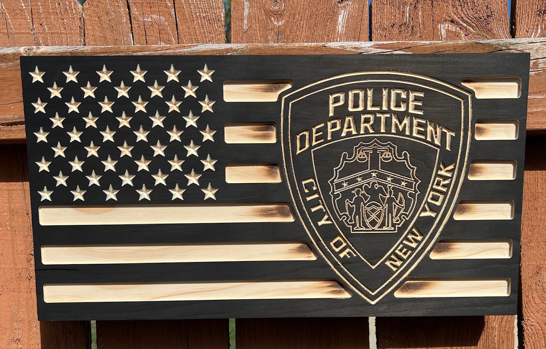 Rustic Wooden TBL Thin Blue Line New York Police Department NYPD Wood ...