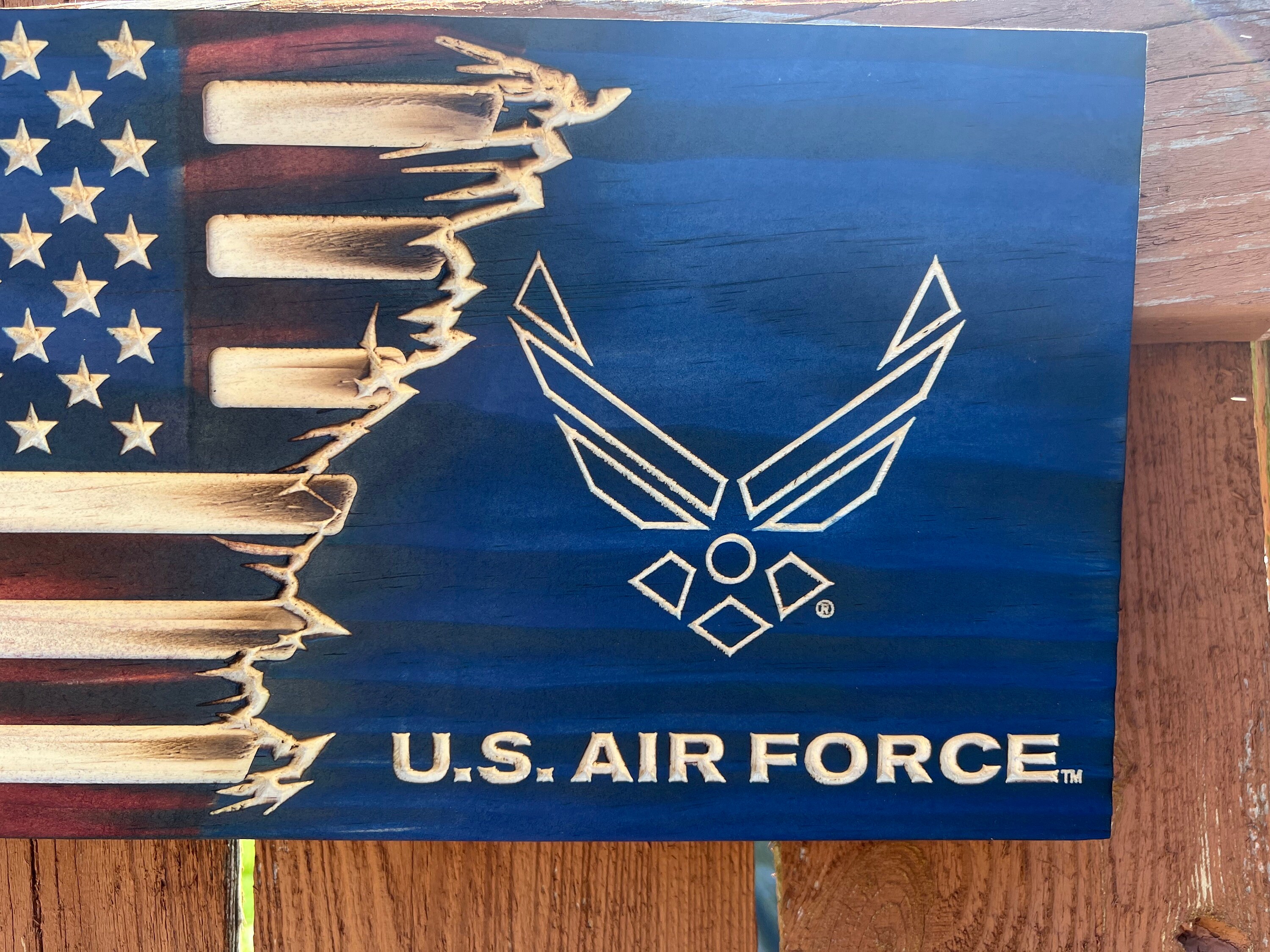 Rustic Wooden Air Force Flag: Ripped Torn Wood Design American Flag ...