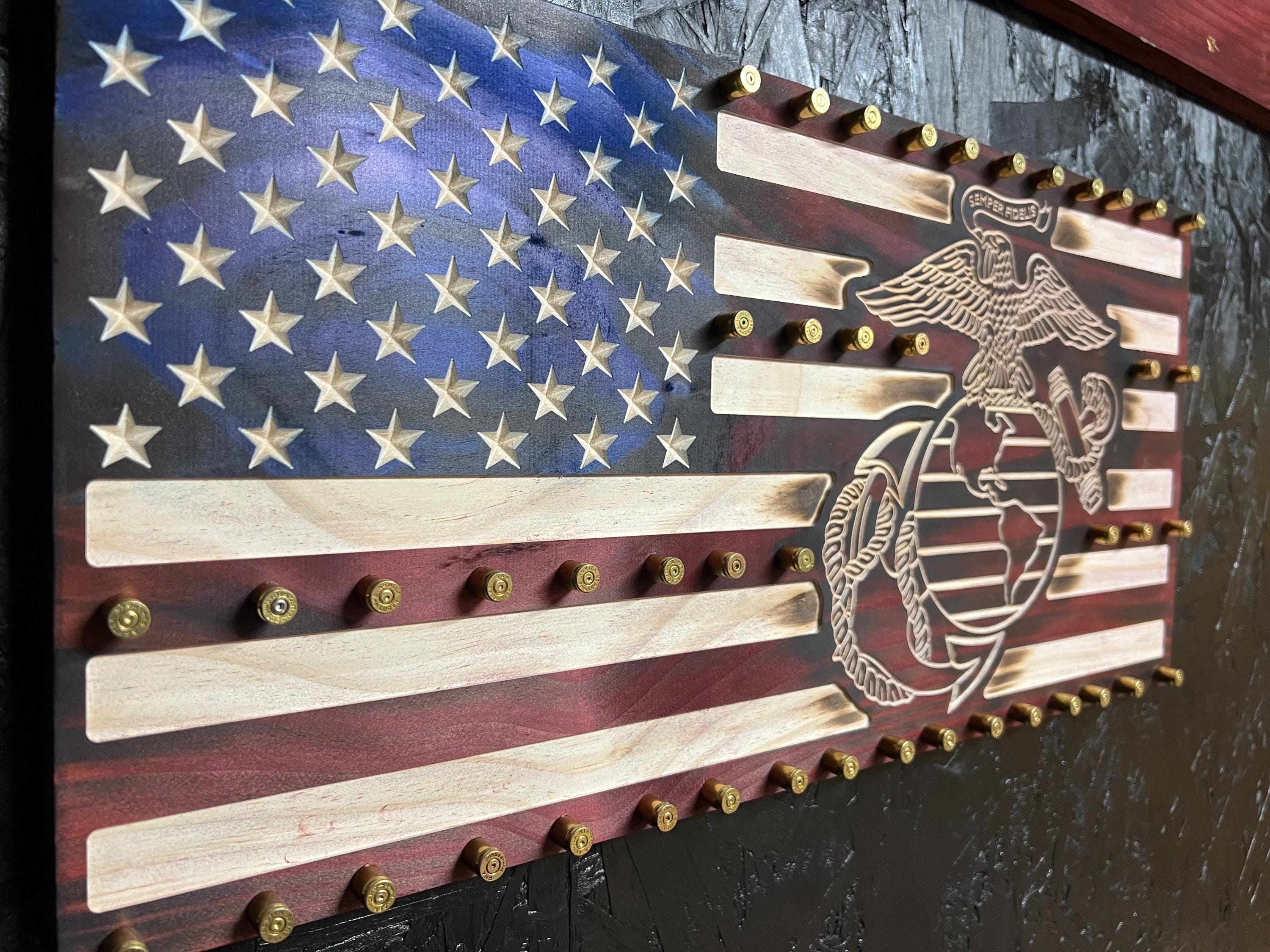 Rustic Wood USMC EGA Marine American Flag Challenge Coin Holder: Marine ...
