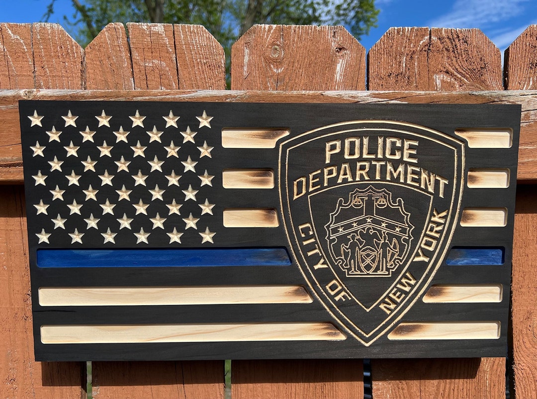 Wood Flag New York Police Department NYPD Police Flag - Celebrate New ...
