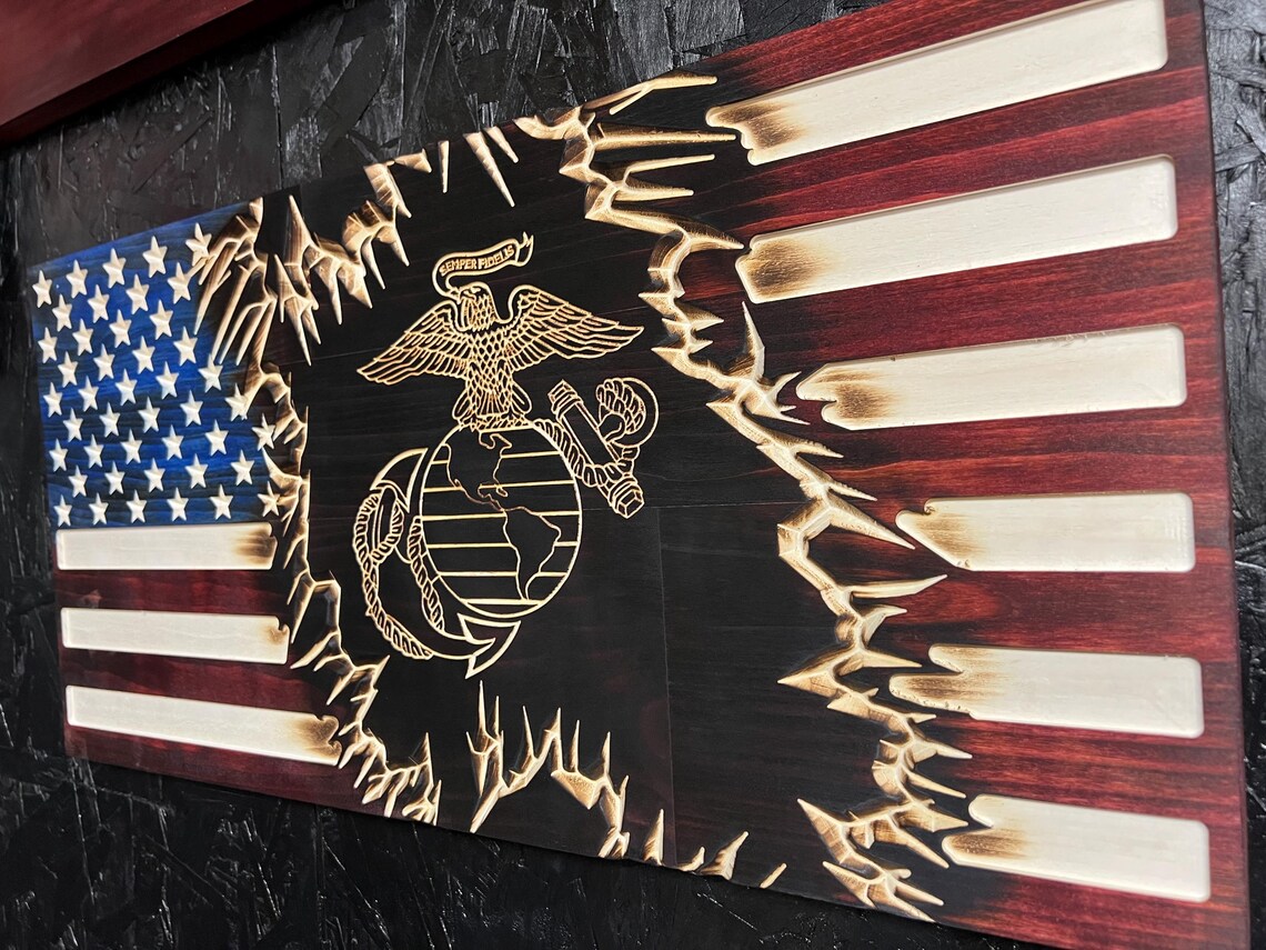 Rustic Marine EGA Wooden Flag: Torn American Flag, USMC Decor - Etsy