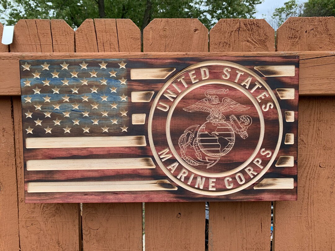 Rustic American Marine EGA Seal Flag Custom Made From Select Pine Wood ...