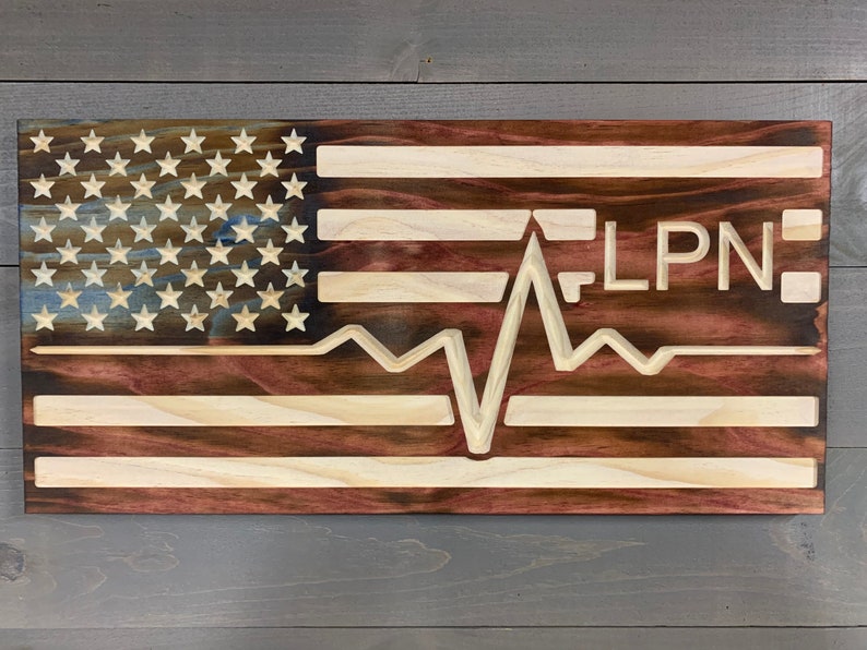 Rustic Wooden RN Nurse American Flag: Wooden Heartbeat Sign - RN ...