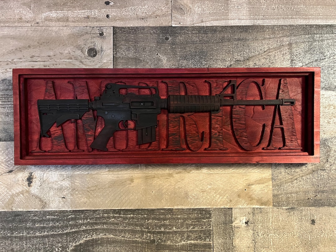 Rustic American AR-15 3d Engraved Beautiful Wooden Sign Custom Made ...