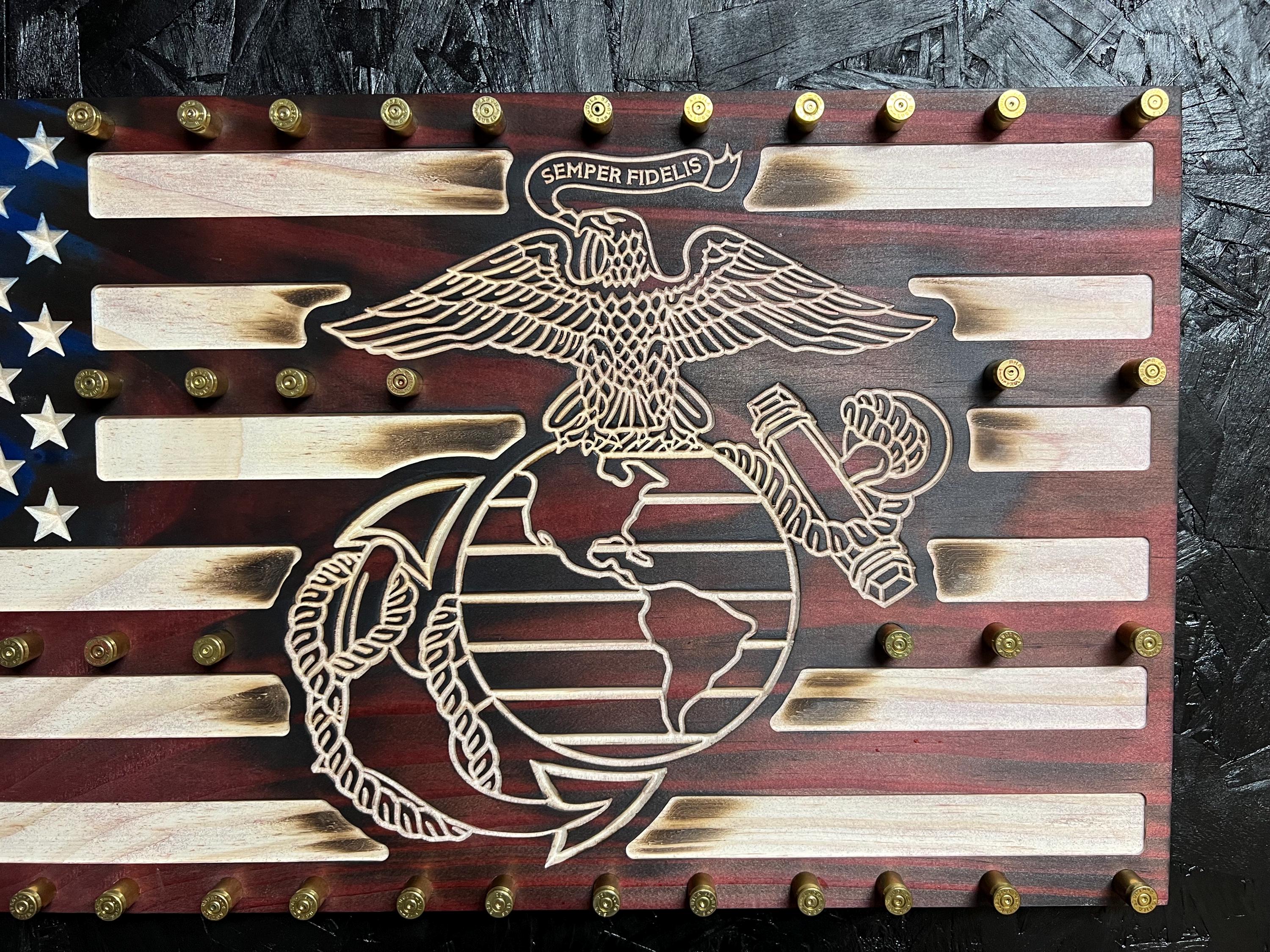 Rustic Wood USMC EGA Marine American Flag Challenge Coin Holder: Marine ...