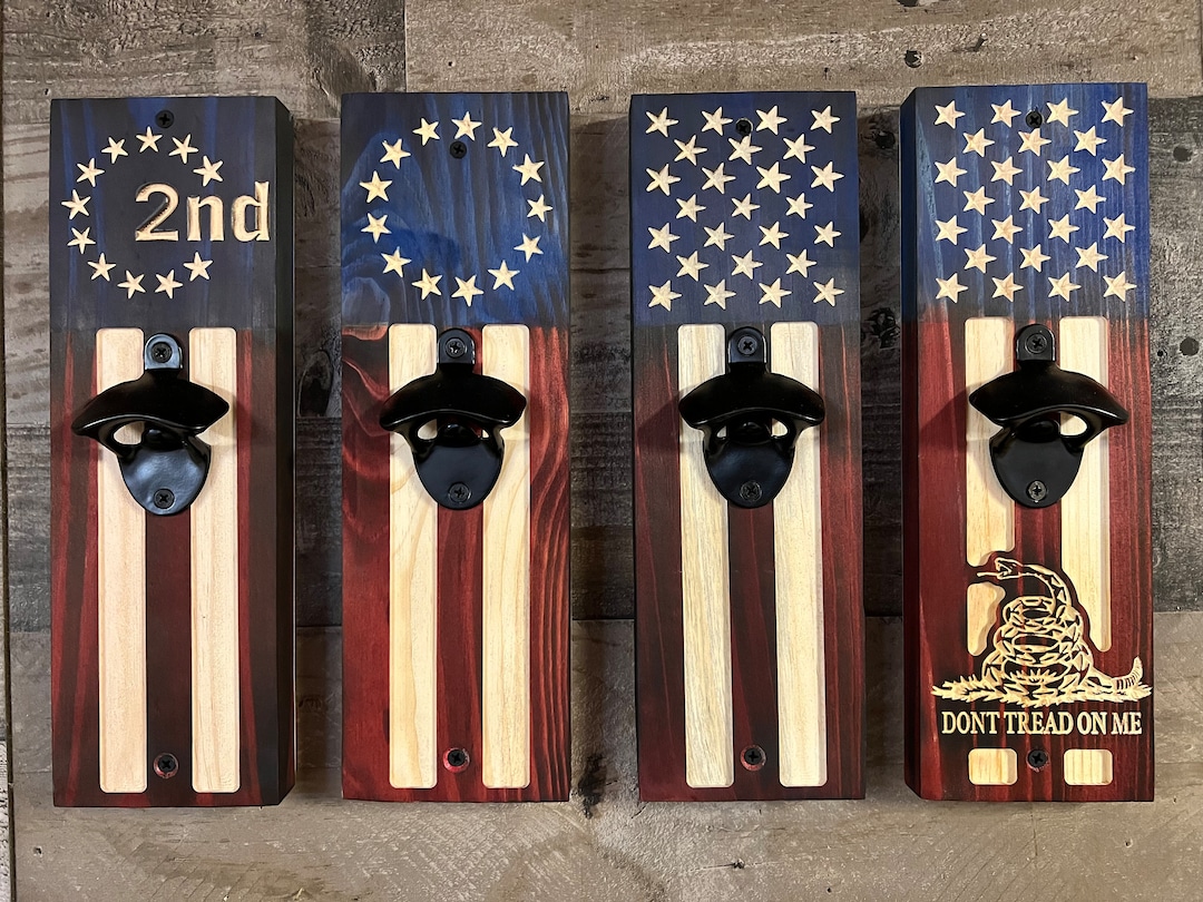Rustic American Flag Wooden Bottle Opener: Patriotic Bar Decor - Etsy