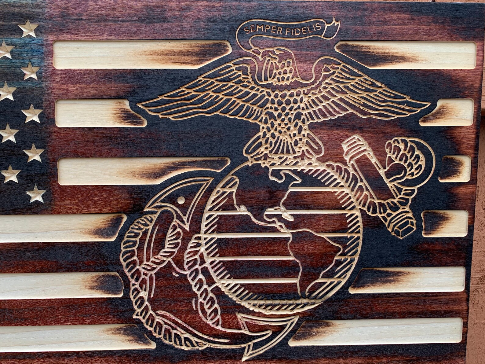 Rustic American Marine EGA Wooden Flag: Custom Made Wooden USMC Wood ...