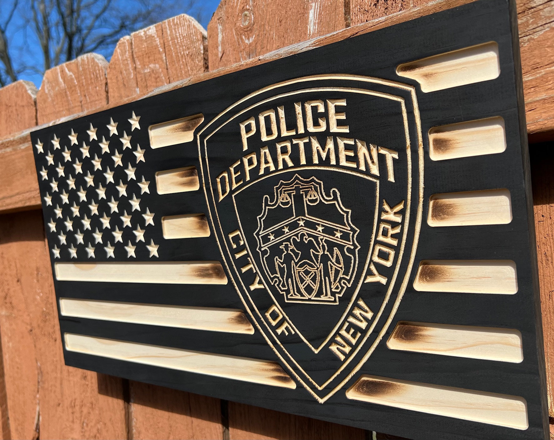 Rustic Wooden TBL Thin Blue Line New York Police Department NYPD Wood ...