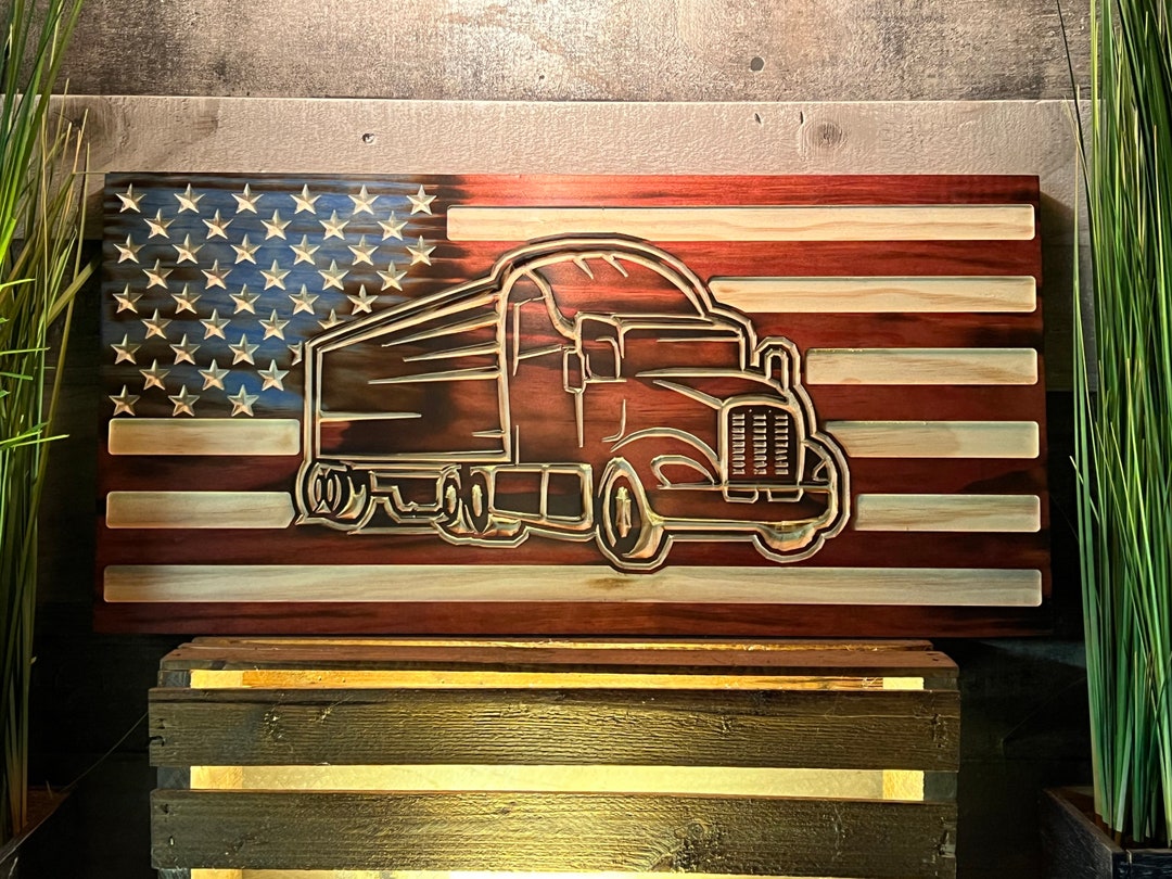 Rustic Semi Truck 18 Wheeler American Flag Truckers Flag Made in ...