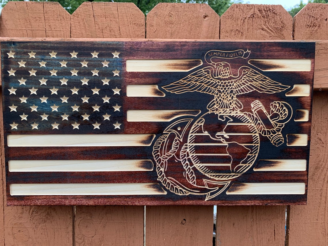 Rustic American Marine EGA Wooden Flag: Custom Made Wooden USMC Wood ...