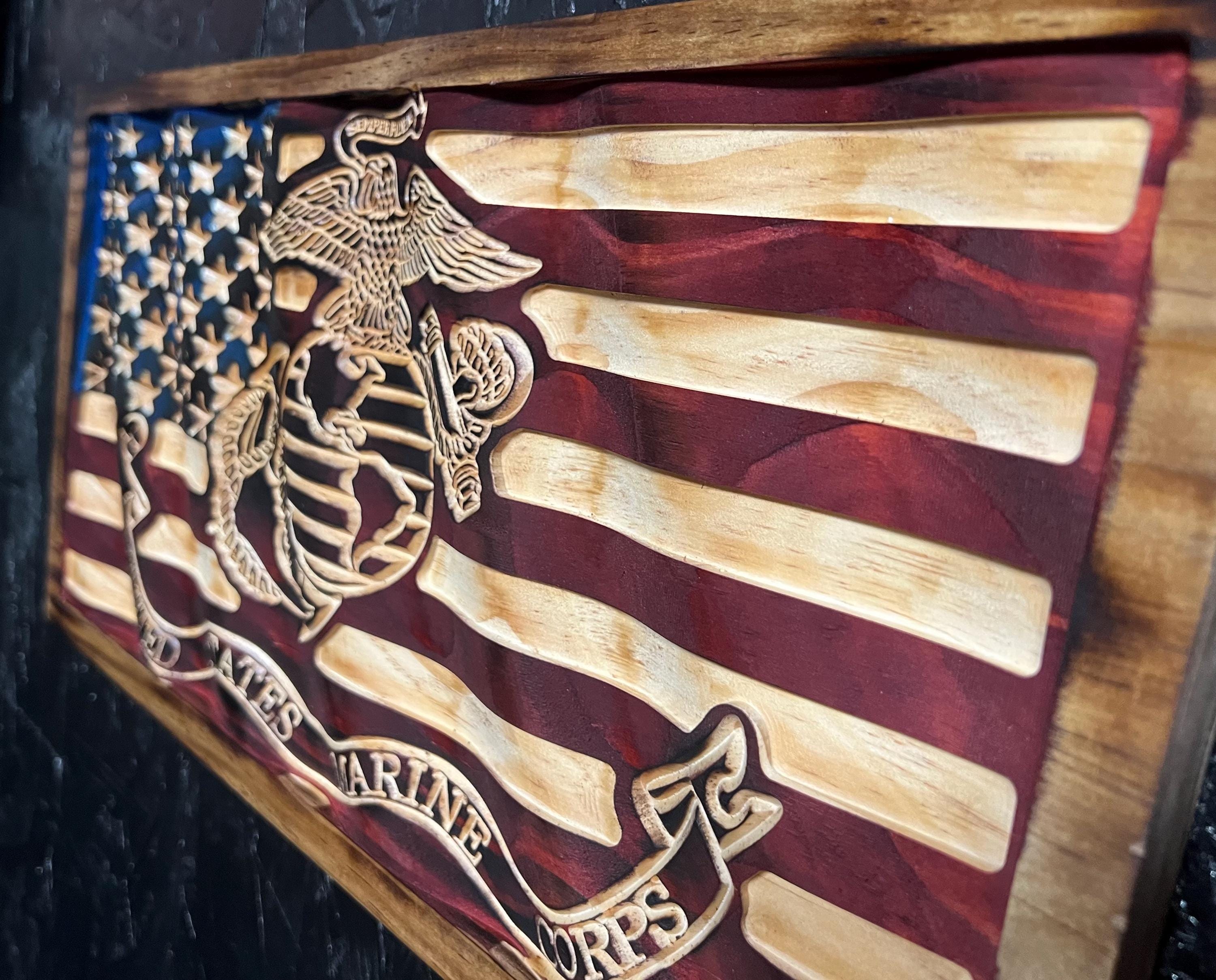 Rustic 3D Wooden US Marine EGA Flag - Wavy Pine Wood - Etsy