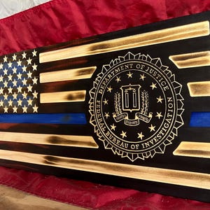Rustic Wooden FBI Thin Blue Line Flag - Custom Made - Etsy
