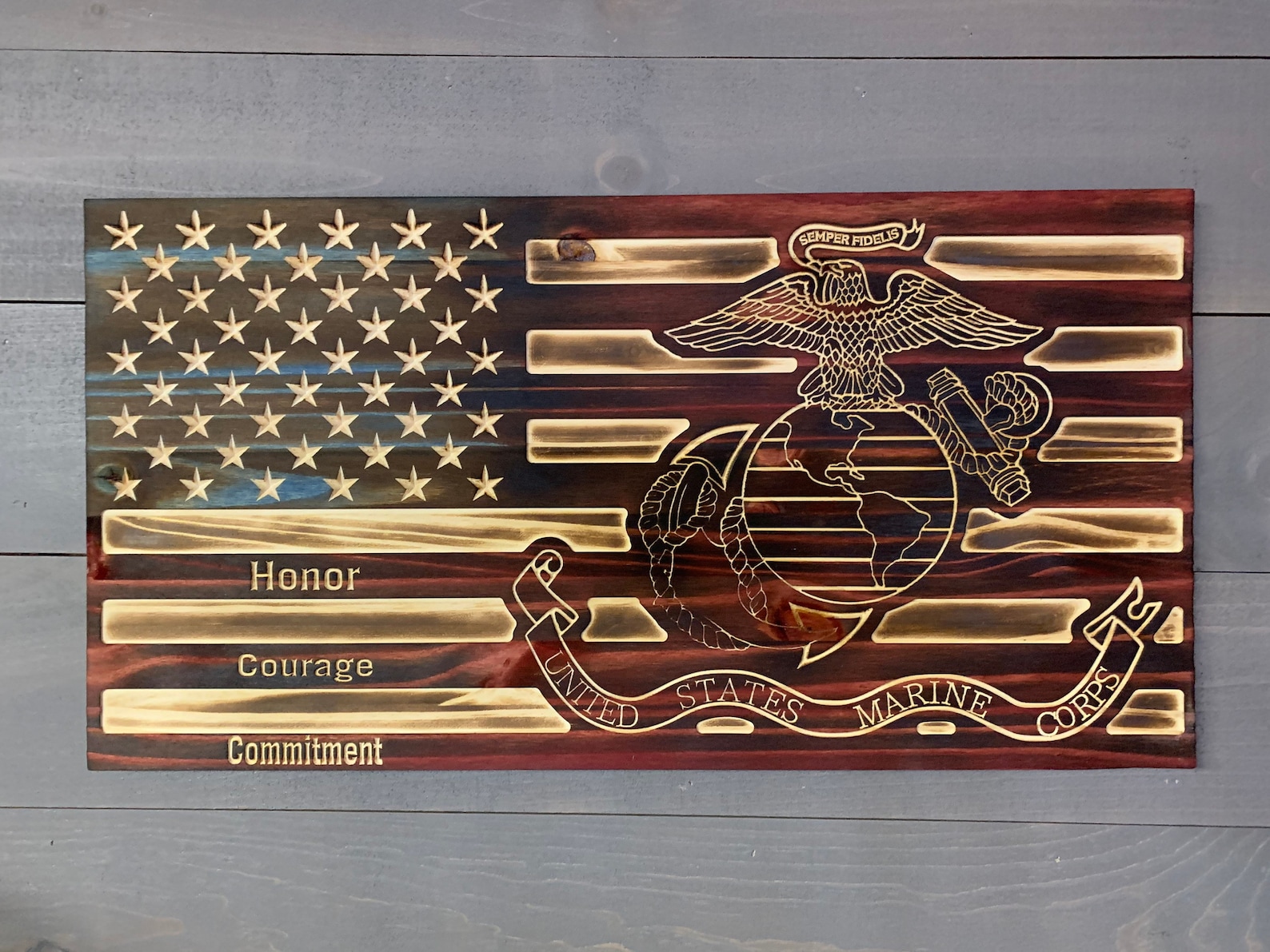 Rustic Honor Courage Commitment Marine EGA flag custom made | Etsy