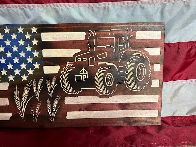 Rustic Tractor American Flag Wooden Wall Decor: Farmhouse Sign - Etsy