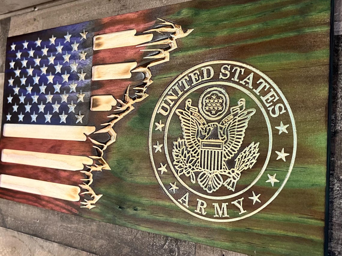 Rustic Wood American Flag With US Army Official Seal: American Made ...