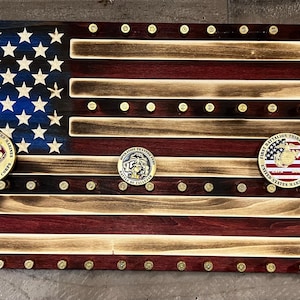 Rustic Wooden American Flag Challenge Coin Holder W/9mm Shell Casing ...