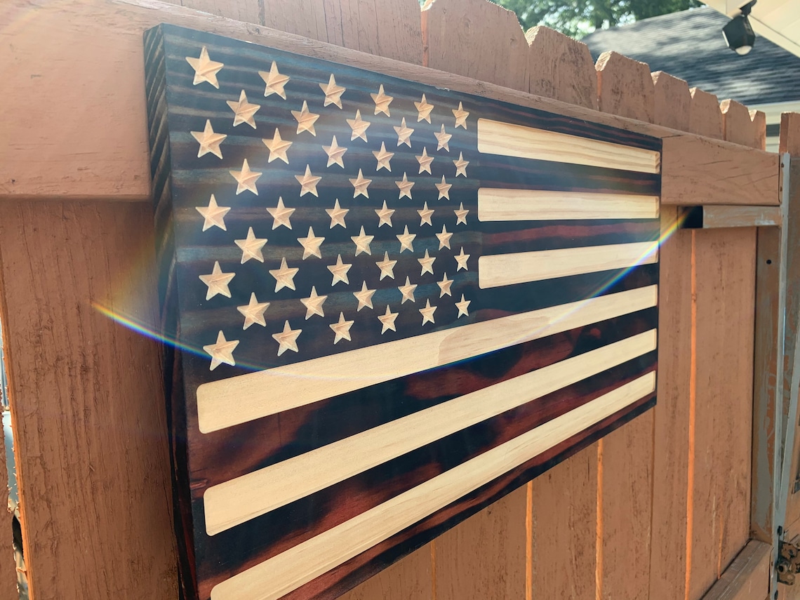 WOOD FLAG Rustic American Flag Custom Made From Pine Wood - Etsy