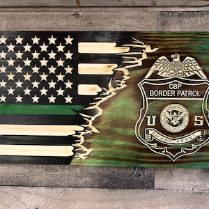 Wood Flag Customs and Border Protection CBP Green Line Flag Celebrate ...