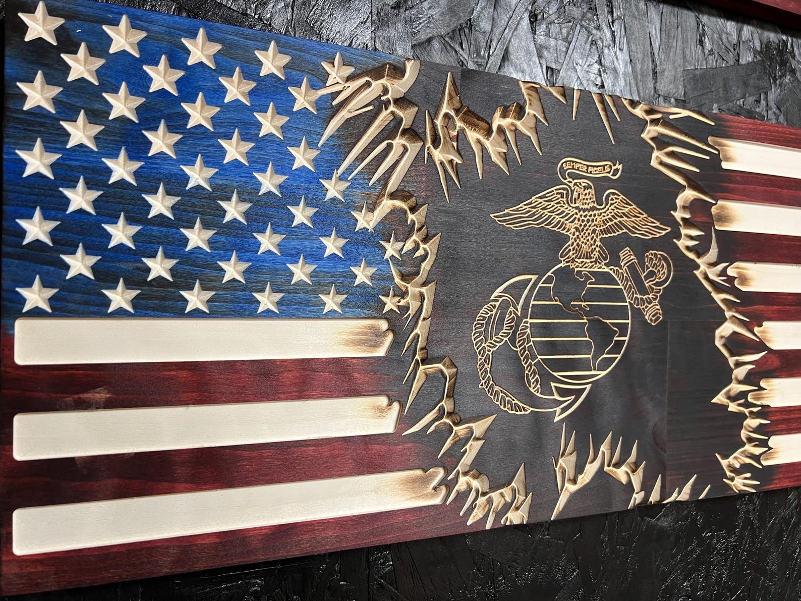 Rustic Marine EGA Wooden Flag: Torn American Flag, USMC Decor - Etsy