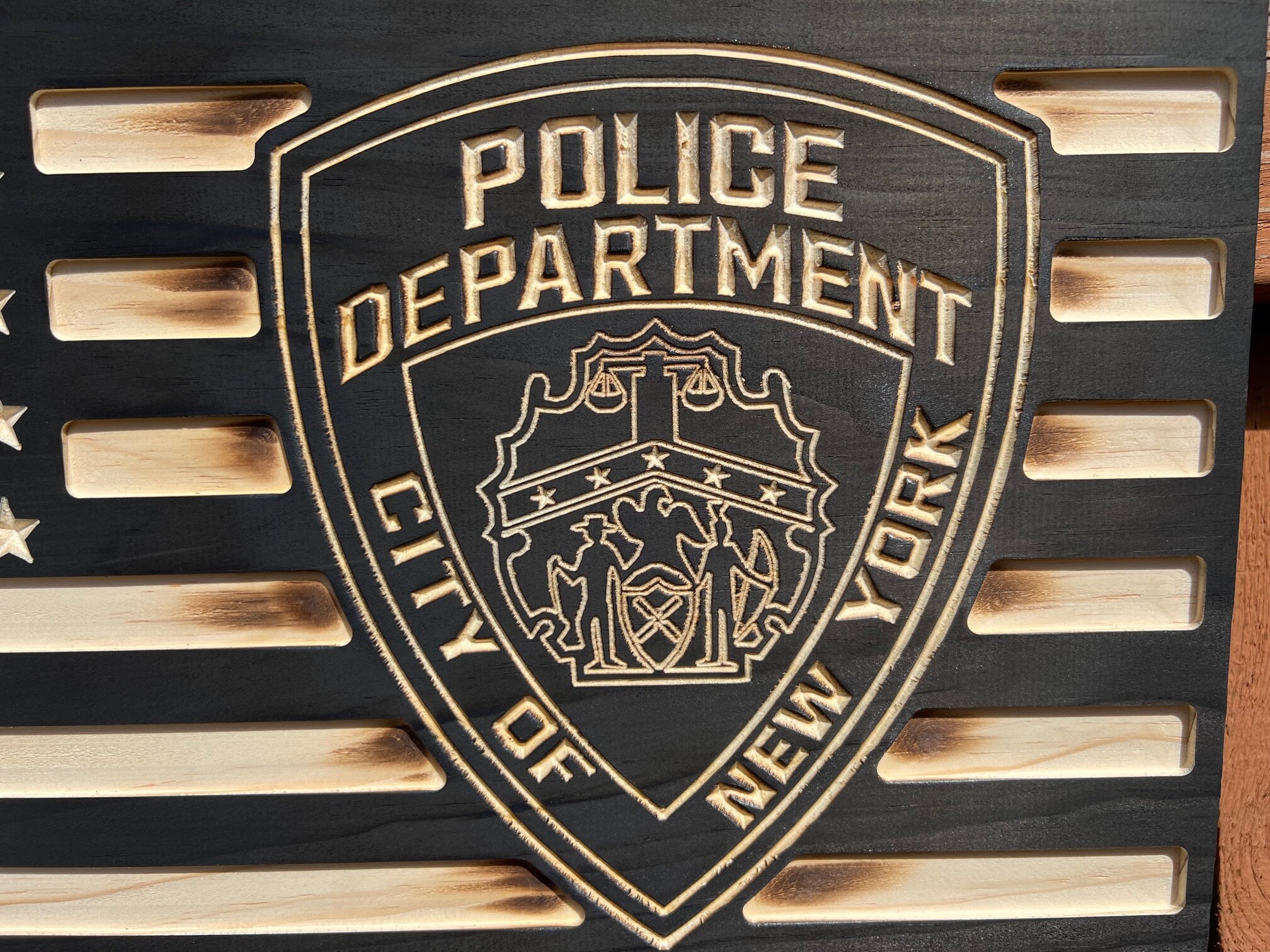 Rustic Wooden TBL Thin Blue Line New York Police Department NYPD Wood ...