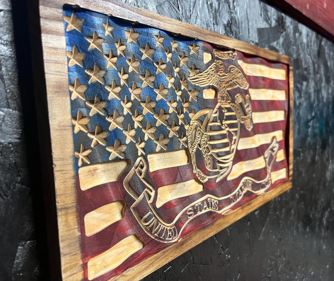 Rustic 3D Wooden US Marine EGA Flag - Wavy Pine Wood - Etsy