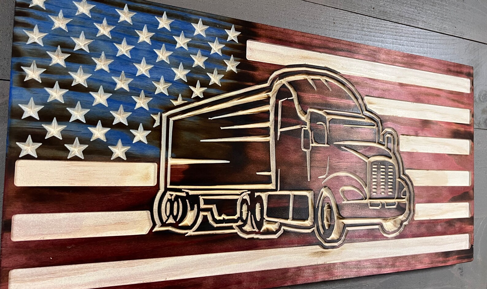 Rustic Semi Truck 18 Wheeler American Flag Truckers Flag Made in ...
