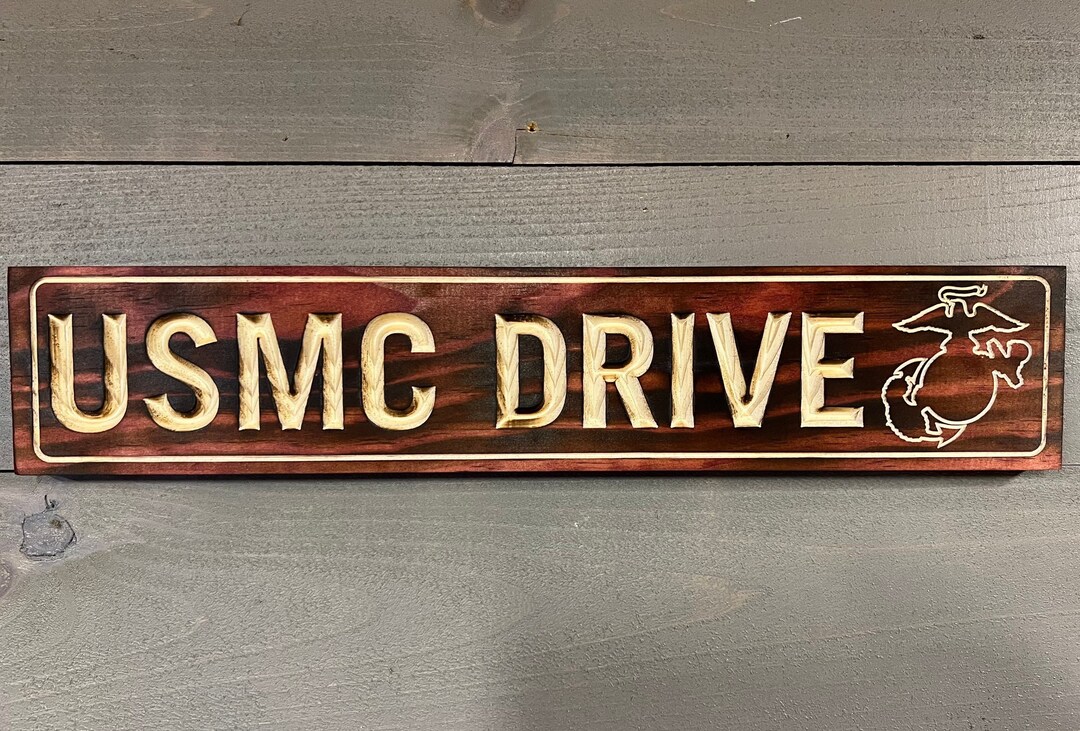 Rustic USMC Drive Wooden Street Sign - Marine Corps Gift - Etsy