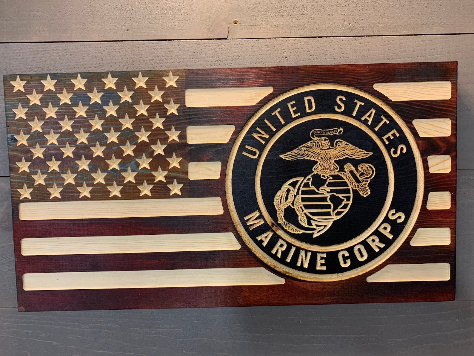 Rustic Wooden American Flag: Marine EGA Wall Decor - Etsy
