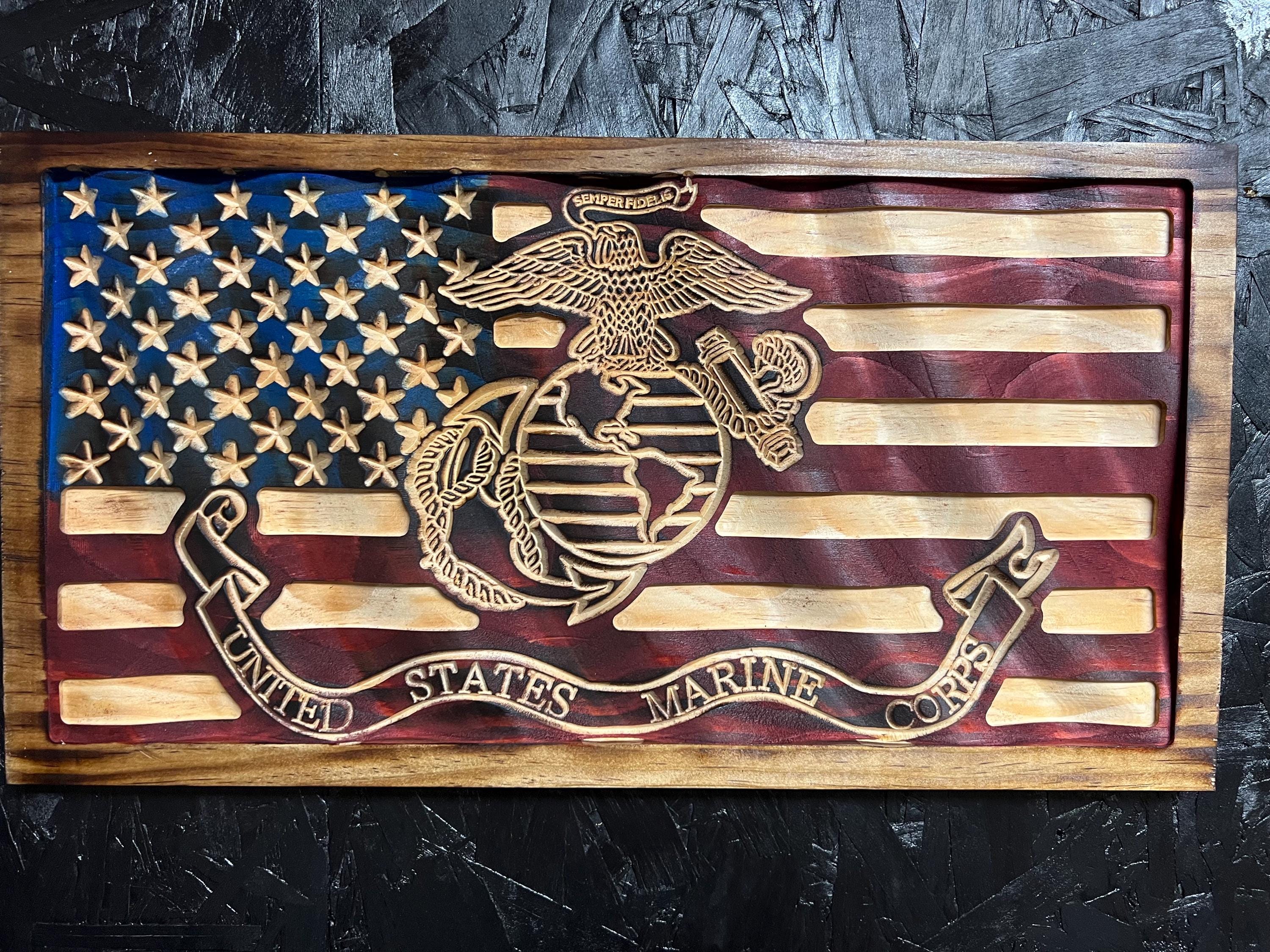 Rustic 3D Wooden US Marine EGA Flag - Wavy Pine Wood - Etsy