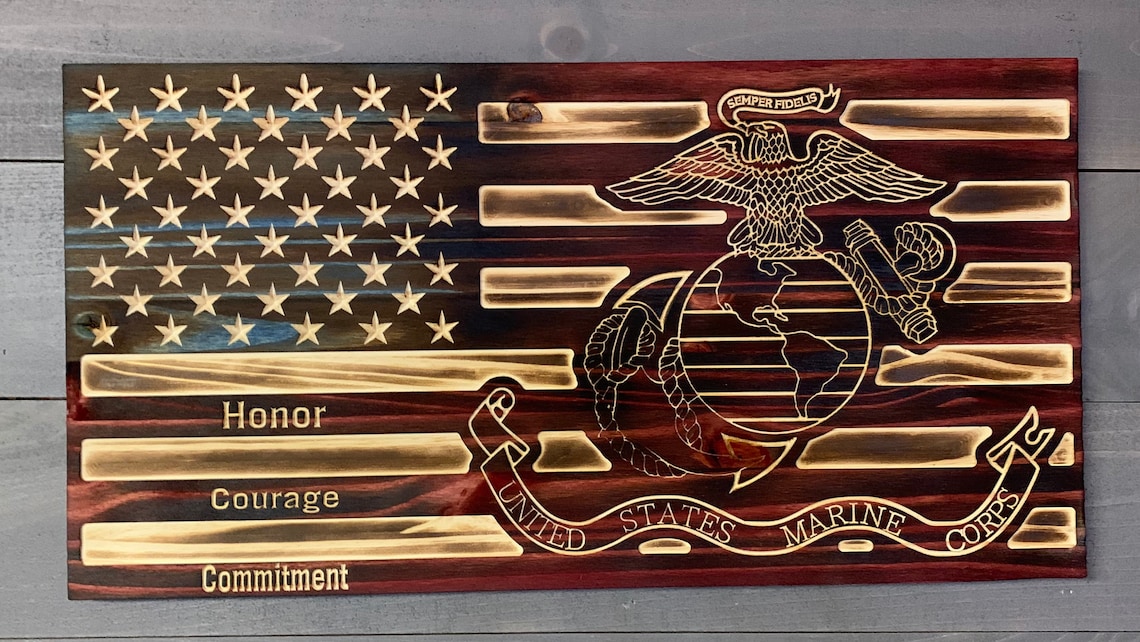 Rustic Honor Courage Commitment Marine EGA flag custom made | Etsy