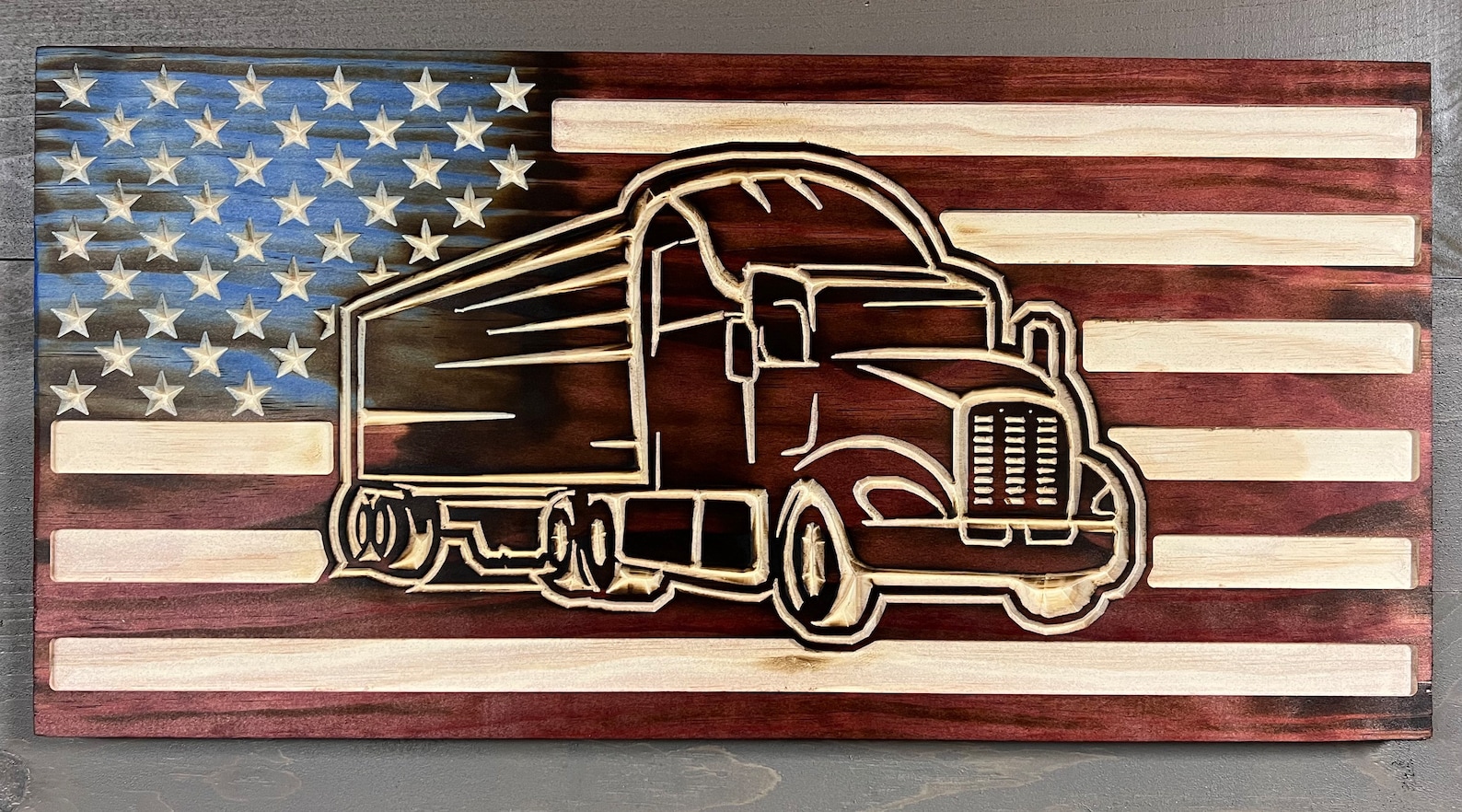Rustic Semi Truck 18 Wheeler American Flag Truckers Flag Made in ...