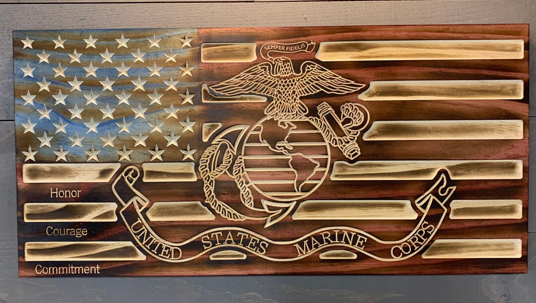 Rustic Honor Courage Commitment Marine EGA Flag Custom Made From Pine ...
