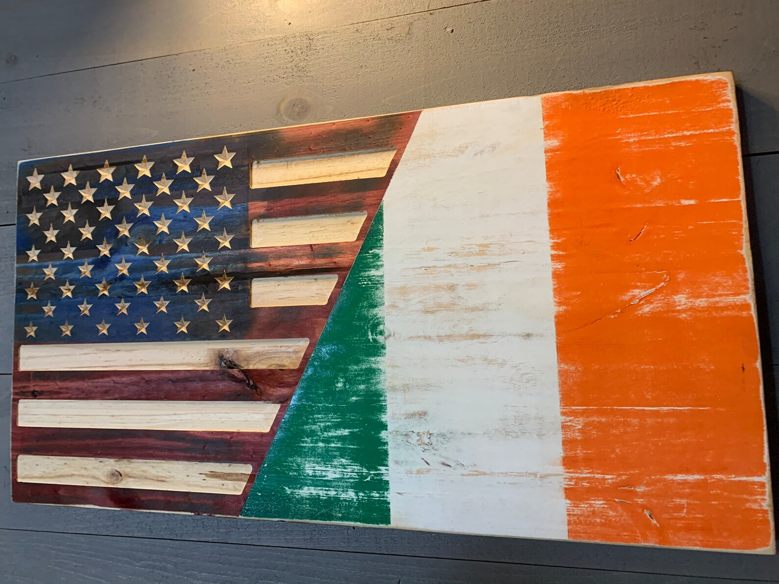 Rustic Irish & American Unity Flag Custom Made From Pine Wood | Etsy
