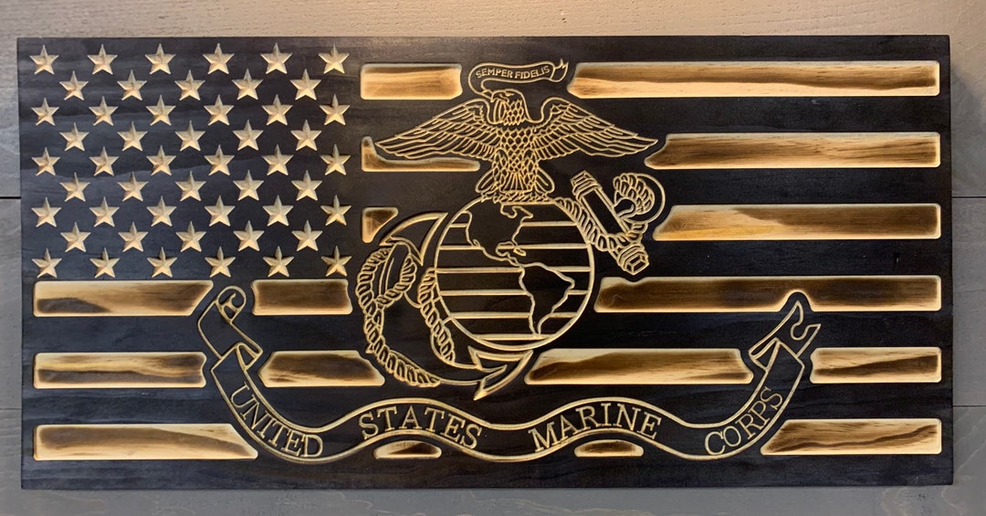 Black Burnt Rustic United States Marine EGA Flag Custom Made From Pine ...