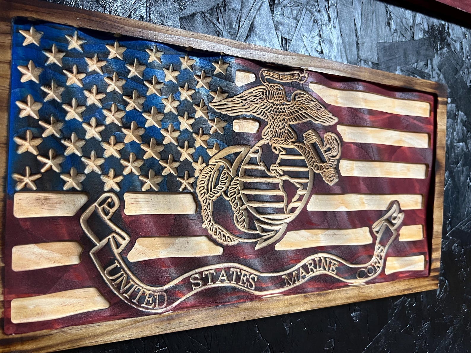 Rustic 3D Wooden US Marine EGA Flag - Wavy Pine Wood - Etsy