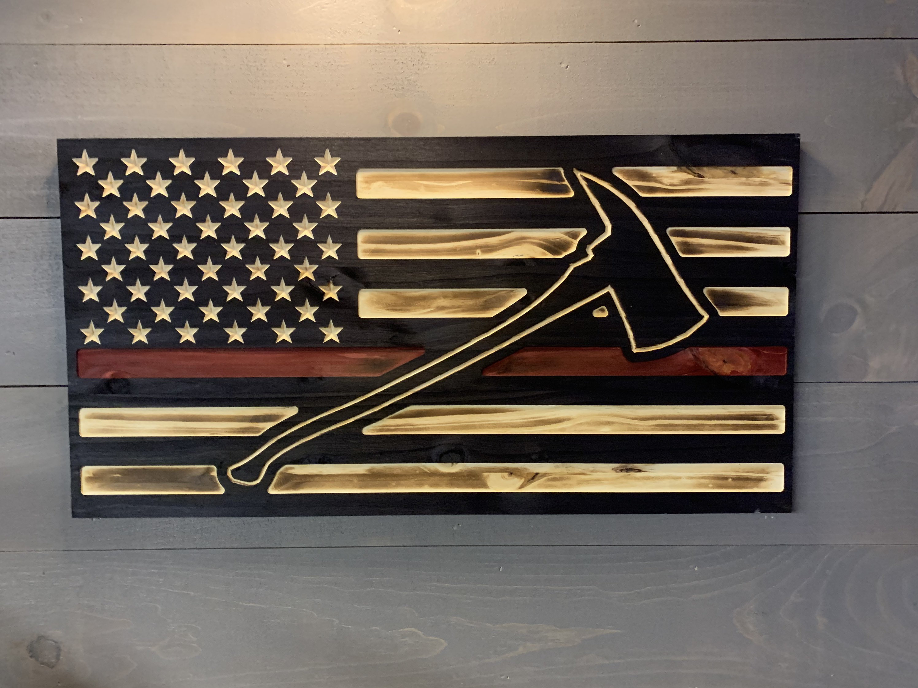 Thin Red Line With Skull & Axe Firefighters Wooden Flag Buy - Etsy