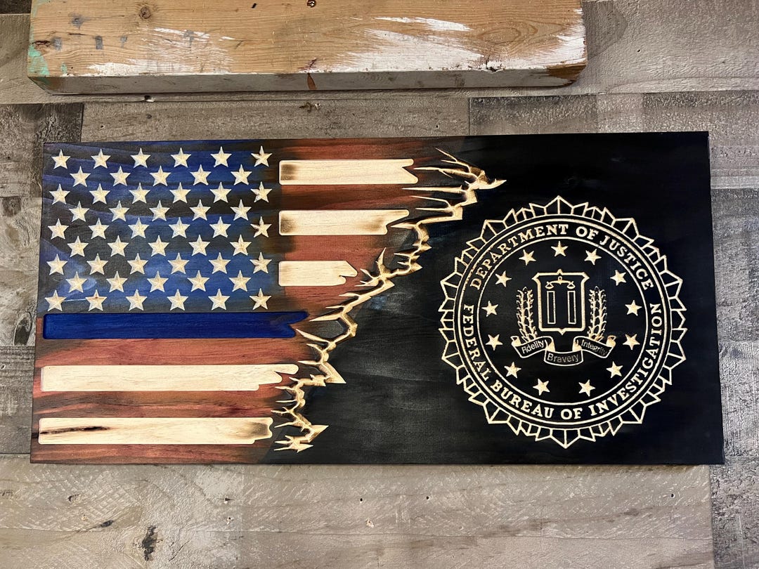 Rustic United States FBI Thin Blue Line Flag Custom Made - Wooden FBI ...