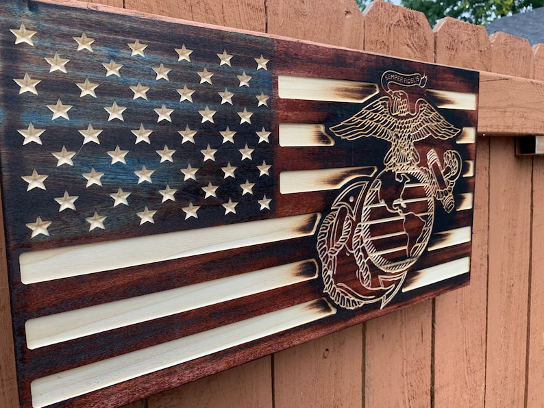 Rustic American Marine EGA Wooden Flag: Custom Made Wooden USMC Wood ...