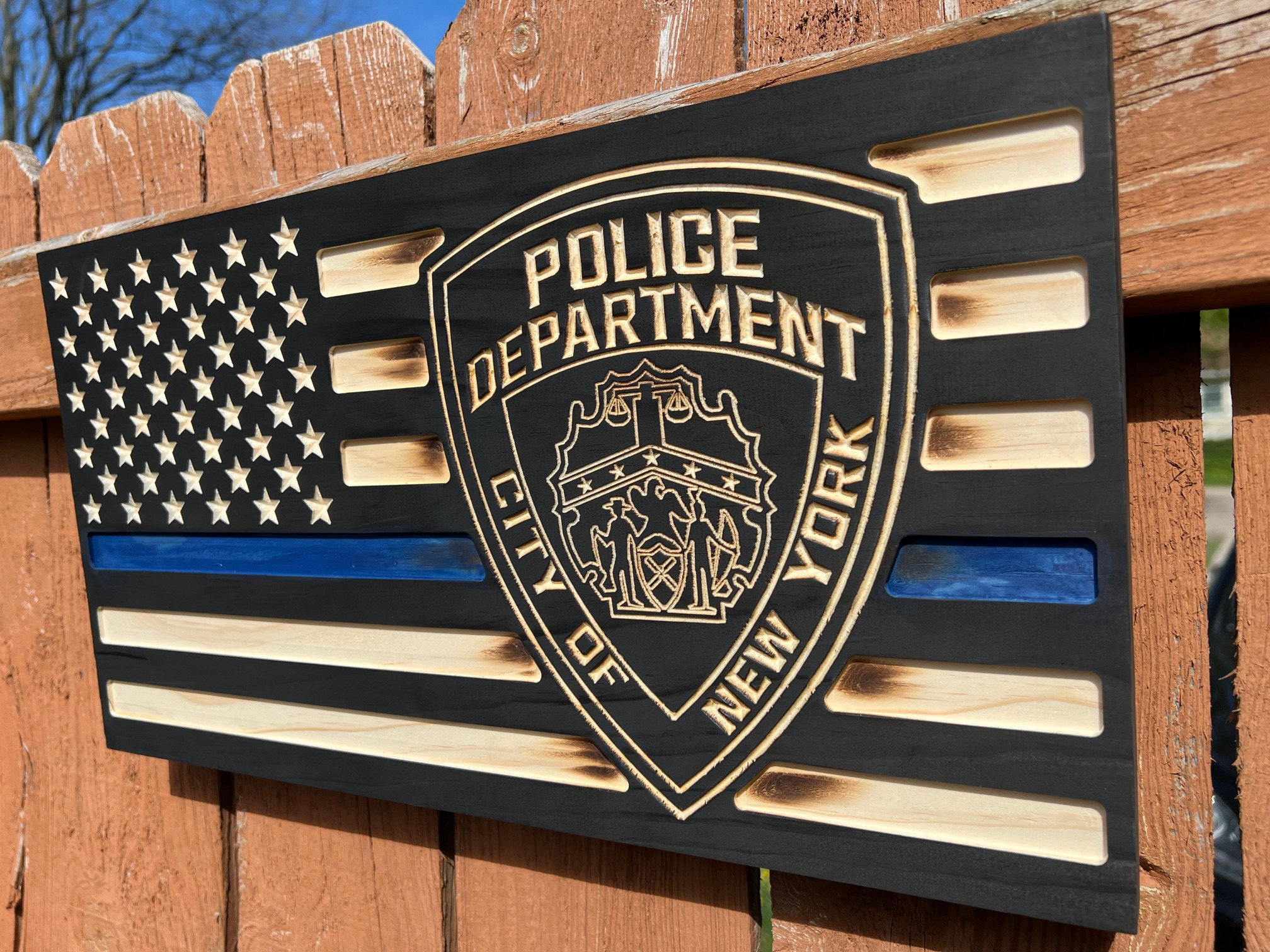 Rustic Wooden TBL Thin Blue Line New York Police Department NYPD Wood ...