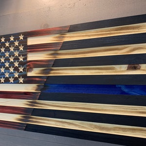 Thin Blue Line & Rustic American Flag Combo Wooden Flag. Back the Blue ...
