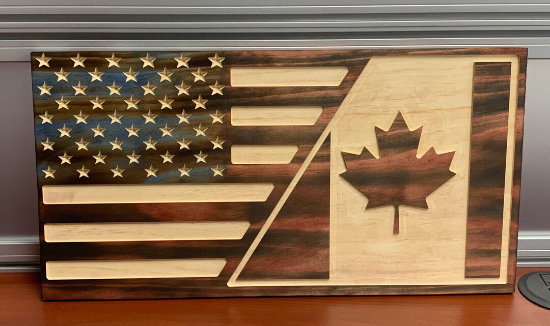 Rustic American - Canadian Unity Flag Custom Made From Pine Wood. Fast ...