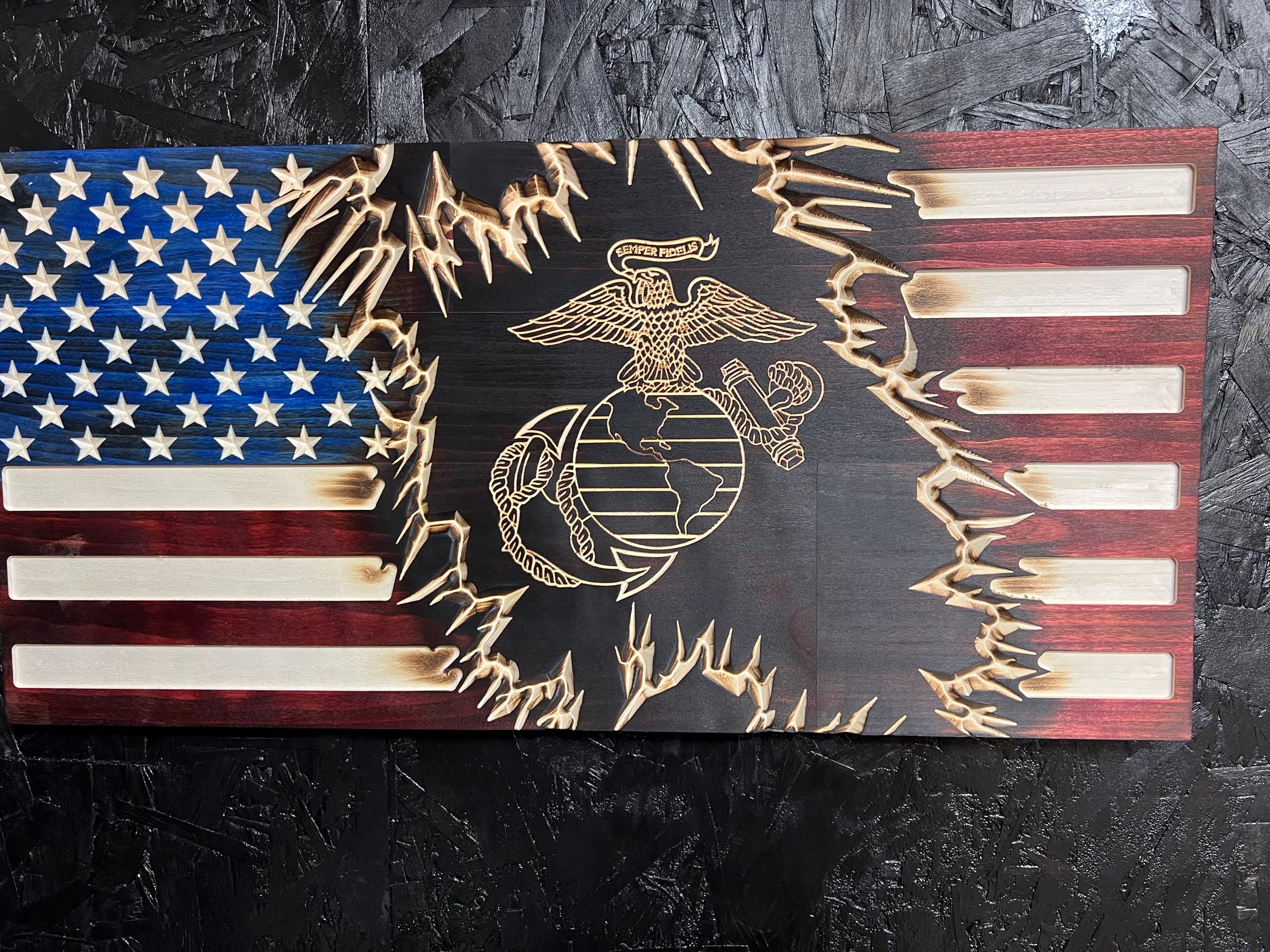 Rustic Marine EGA Wooden Flag: Torn American Flag, USMC Decor - Etsy